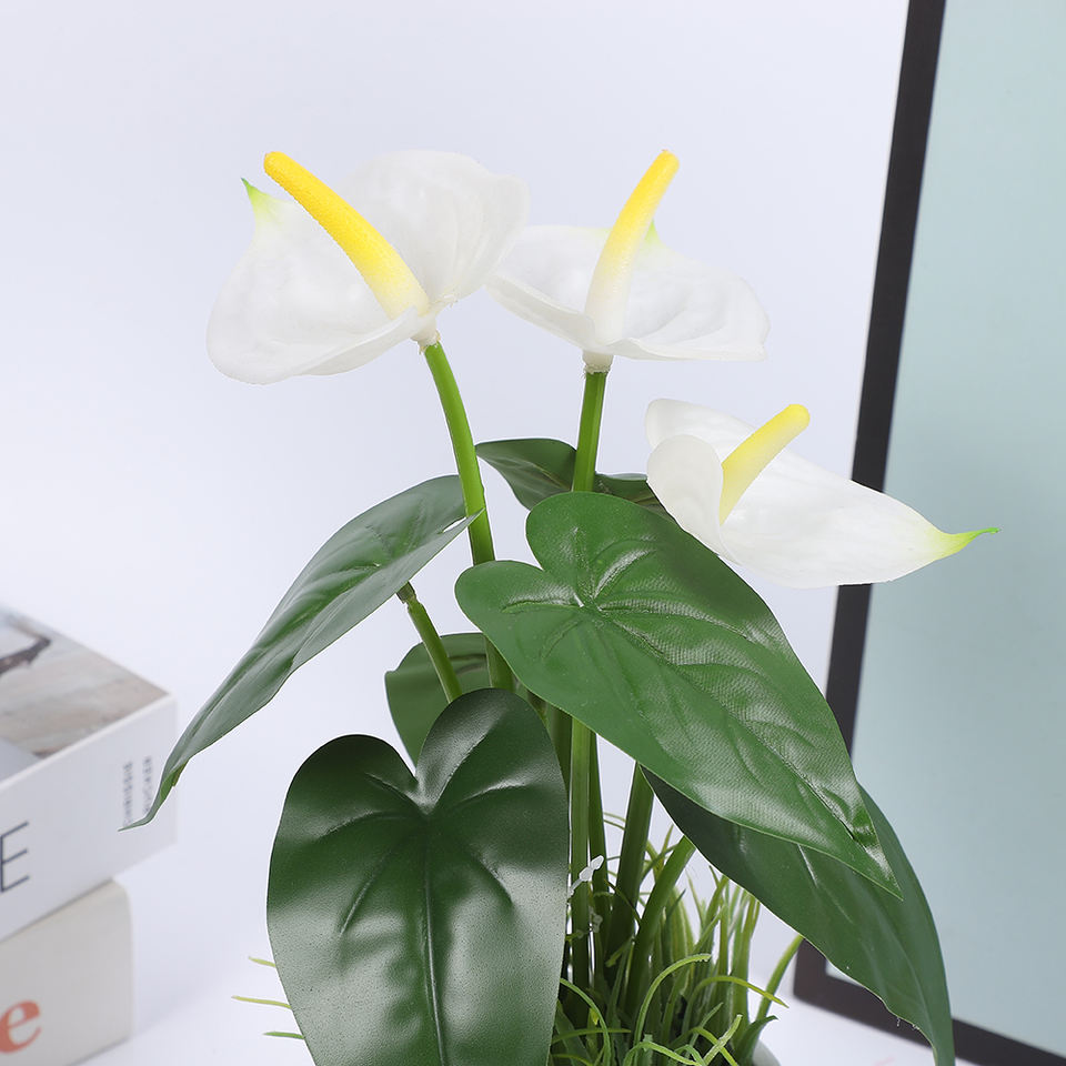 Artificial Realistic Anthurium Flowers in Cement Pot-Natural Look TPR ...