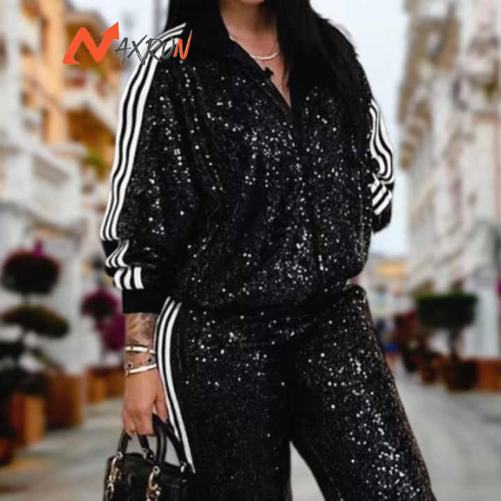 Custom Casual Two-piece Set New Sequins Tracksuit Set Lady Graceful ...