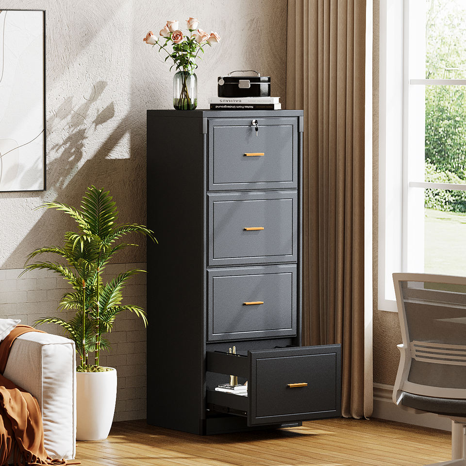 4-Drawer Adjustable File Cabinet Lock Large Vertical Storage Cabinet ...