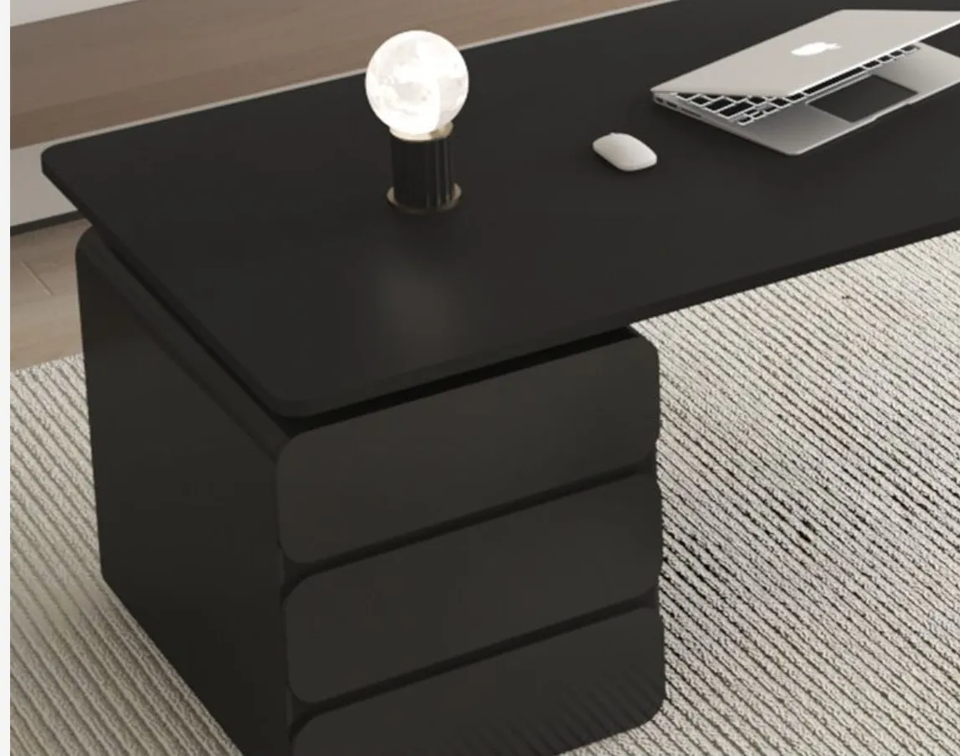 Black Solid Surface Executive Office Table Chair Acrylic Computer Home ...