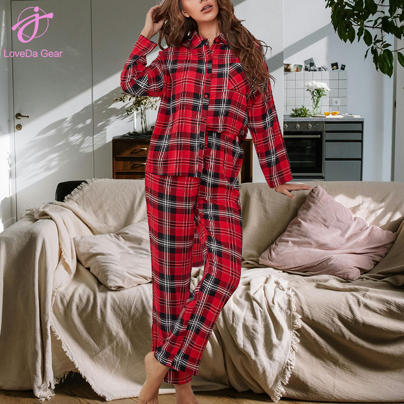 Loveda Wholesale Women Winter New Arrival Red Plaid Print Soft Pajamas ...