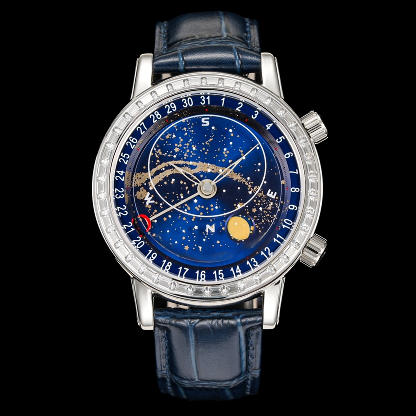 44mm Luxury Men Watch Celestial Starry Sky Dial Baguette Diamond Bezel ...