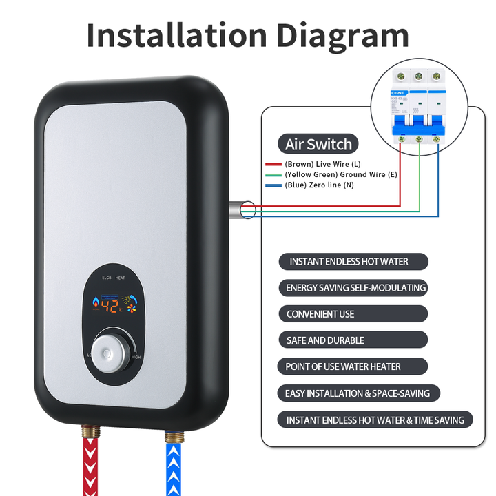 220V 4.5KW Electric Instant Water Heater Tankless Instant Electric ...