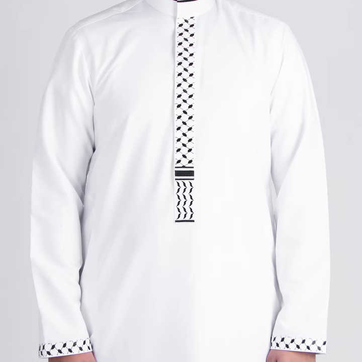 Junior Embroidery White Arab Thobe Palestine Jubba for Men With Piping ...