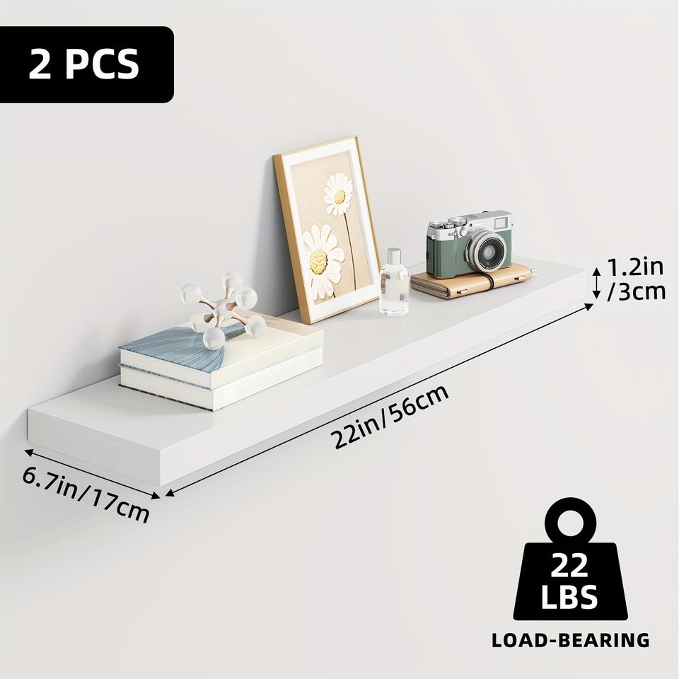 Floating Shelves 2pcs 22" White Hanging Shelf for Wall Decor Invisible ...