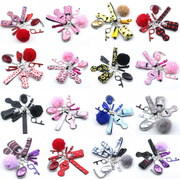 Dickmon Wholesale 10pcs Set Pom Pom Alarm Whistle Keychain