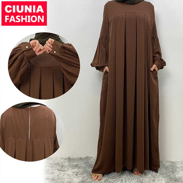 6683# Crew Neck Summer Nida Material Solid Color Dress