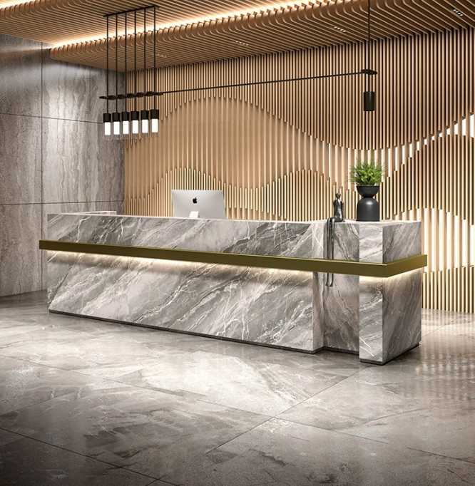 5 Star Luxury Hotel Reception Desk Marble Veneer and Wood Counter Desk ...