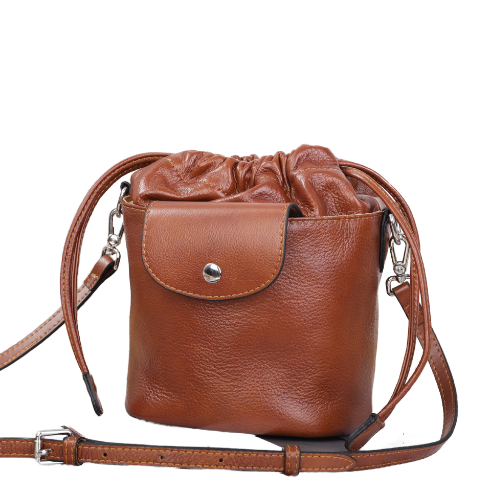Wholesale Genuine Leather Drawstring Bucket Bags for Women