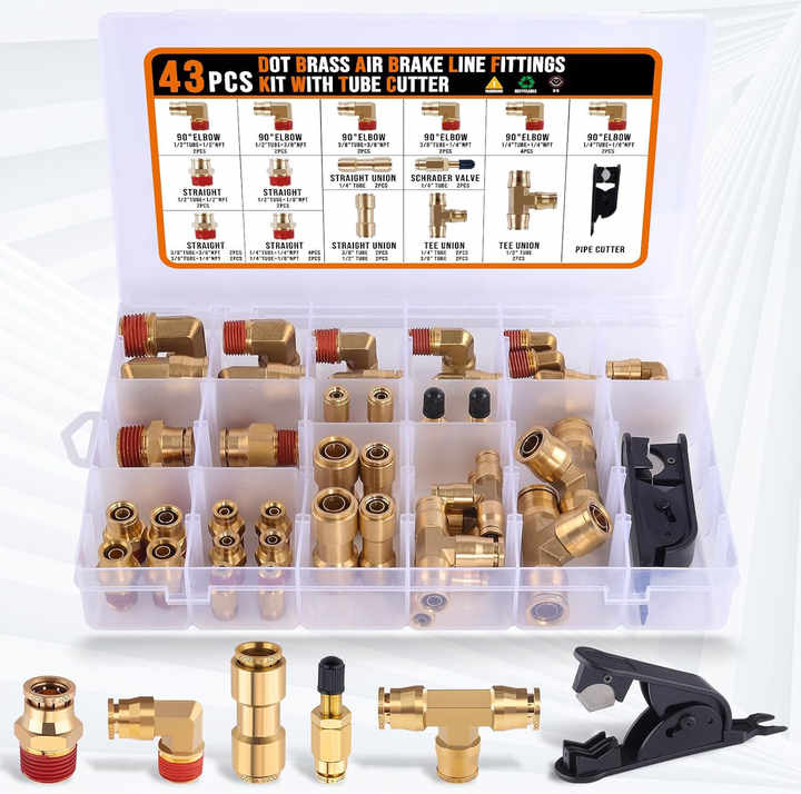 Brass DOT Air Brake Line Fitting Assortment Kits with Union/Tee/Elbow ...