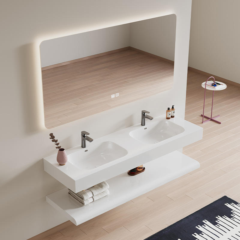 Hotel Style Wall Mounted Double Tier Integrated Basin Curved Undermount ...