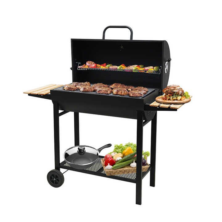 Heavy Duty Garden Barrel Trolley Barbeque Grill - Outdoor Smoker