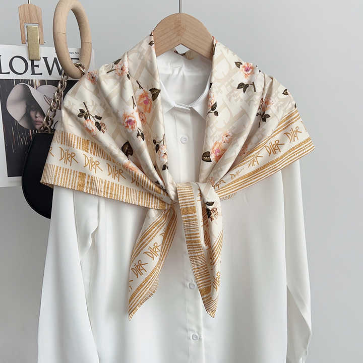 Hair Bandanas Lemon Flower Pattern Square Silk Scarf, Summer Head Scarf ...