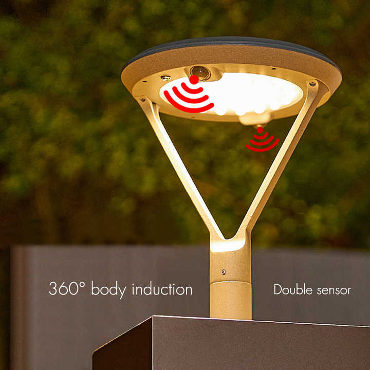 Outdoor Garden Wall Decorative Round Waterproof Motion Sensor Post Lamp ...
