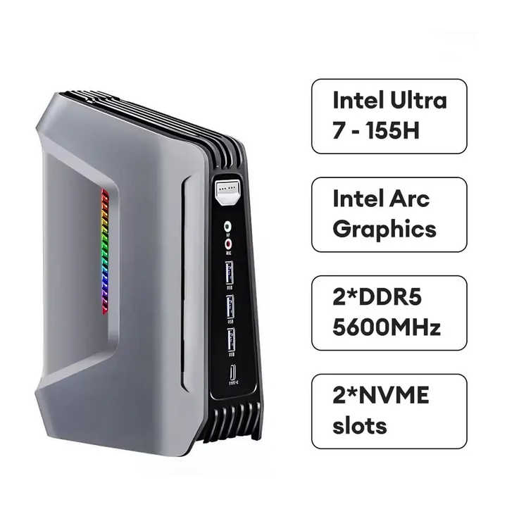 Mini PC Intel Ultra5 125H Ultra7 155H 165H Windows11 DDR5 NVME SSD 3x4K Display Wifi6 4USB RJ45 ...