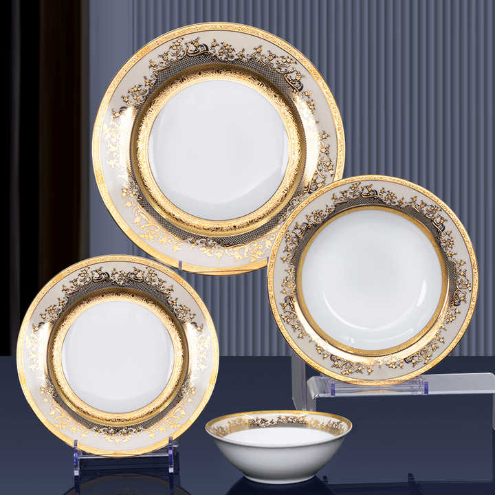 Luxury Gold Design 98pcs Bone China Dinnerware Set - Porcelain Dishes ...
