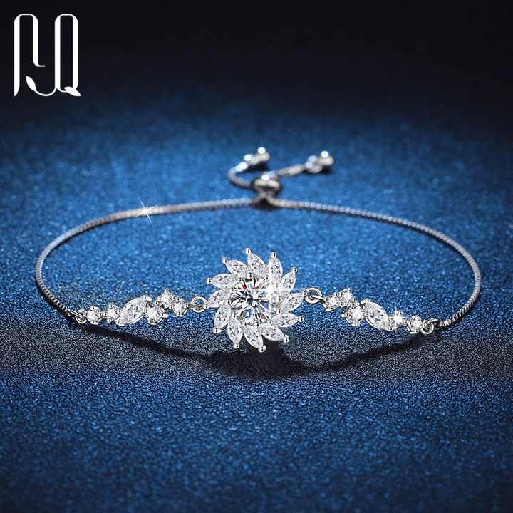 PYQ 1ct Gra Certified S925 Sterling Silver Sunflower DE Color VVS Diamond Moissanite Wedding ...