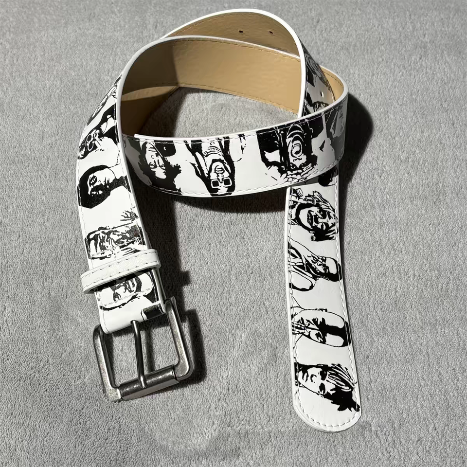 Euro American Graffiti Hip Hop Belt Unisex Niche Design White Simple ...
