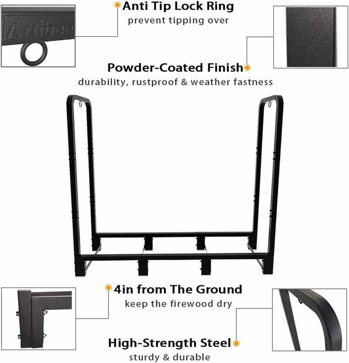 4ft Heavy Duty Logs Stand Stacker Holder Outdoor Firewood Rack ...