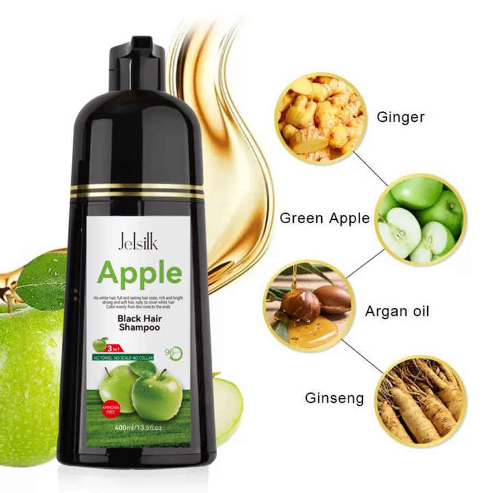 Hot 400ml Apple Black Permanent Hair Dye Shampoo for Men and Women Long ...