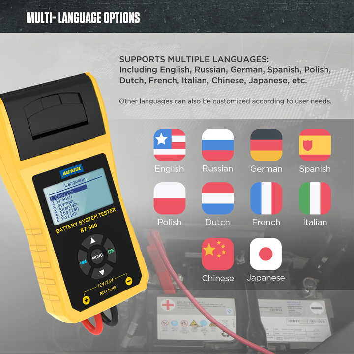 Autool New 2023 BT660 12V Multi Languages Digital Car Battery Tester ...