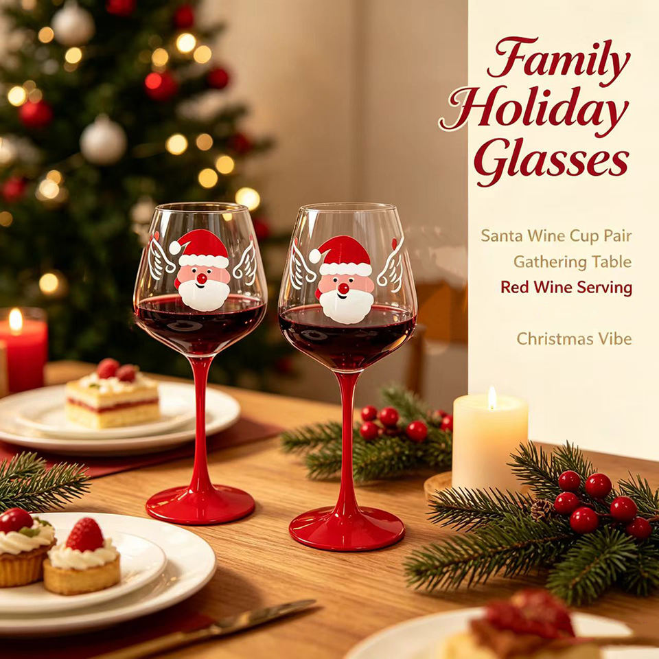 Hand Blown Cartoon Santa with Wings Wine Glass Red Stem Glass for ...