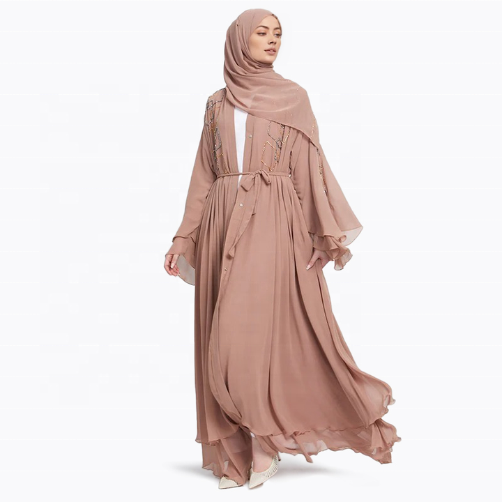 Women Custom Chiffon Abaya Bead Embroidery Kimono Muslim Dress ...