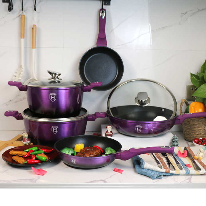 8pcs New Purple Heavy Duty Aluminium Nonstick Pots and Pans Non-stick ...