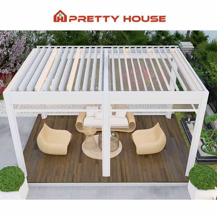 Custom Outdoor Aluminum Pergola with Motorized Louvers