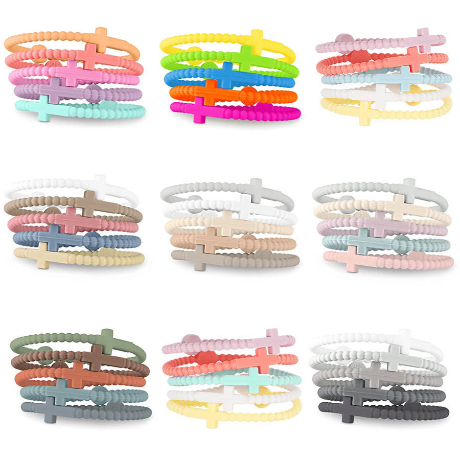 Custom Colorful Silicone Beads Religious Jesus Bracelet Round Elastic ...