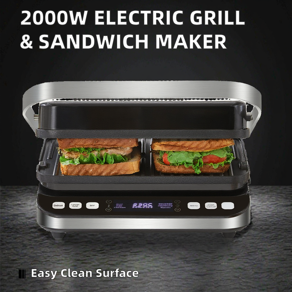 2000W Electric Contact Grill BBQ Grill Sandwich Maker Detachable ...