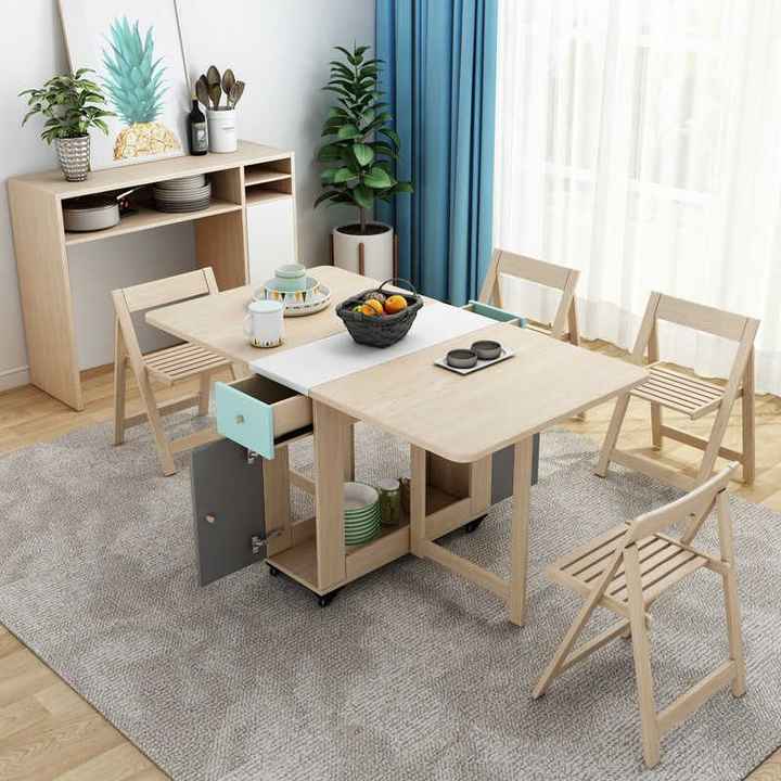 Solid Wood Folding Multifunctional Dining Table & Chairs