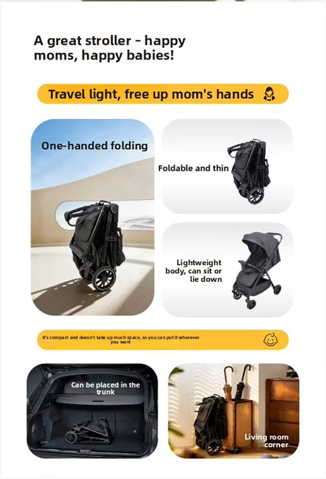 Baby Stroller One-Hand Auto Fold Self-Standing Lightweight Travel ...