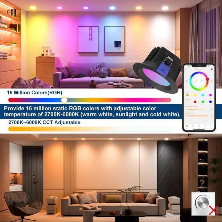 Recessed Smart LED Downlight black 10W 90mm TUYA wifi ZIGBEE IP44 saa ...