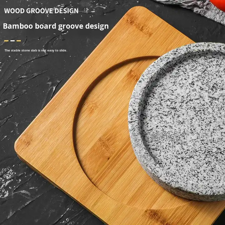 Volcanic Rock Steak Frying Pan Grooved Stone Slab Grill Pan with ...