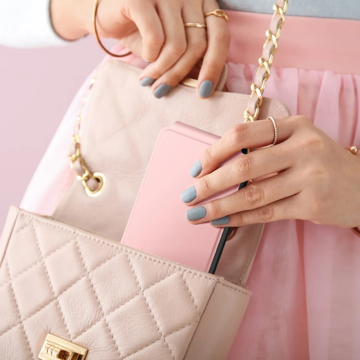 High Quality Folding Pink Pu Leather Pocket Mirror Custom Logo Portable ...