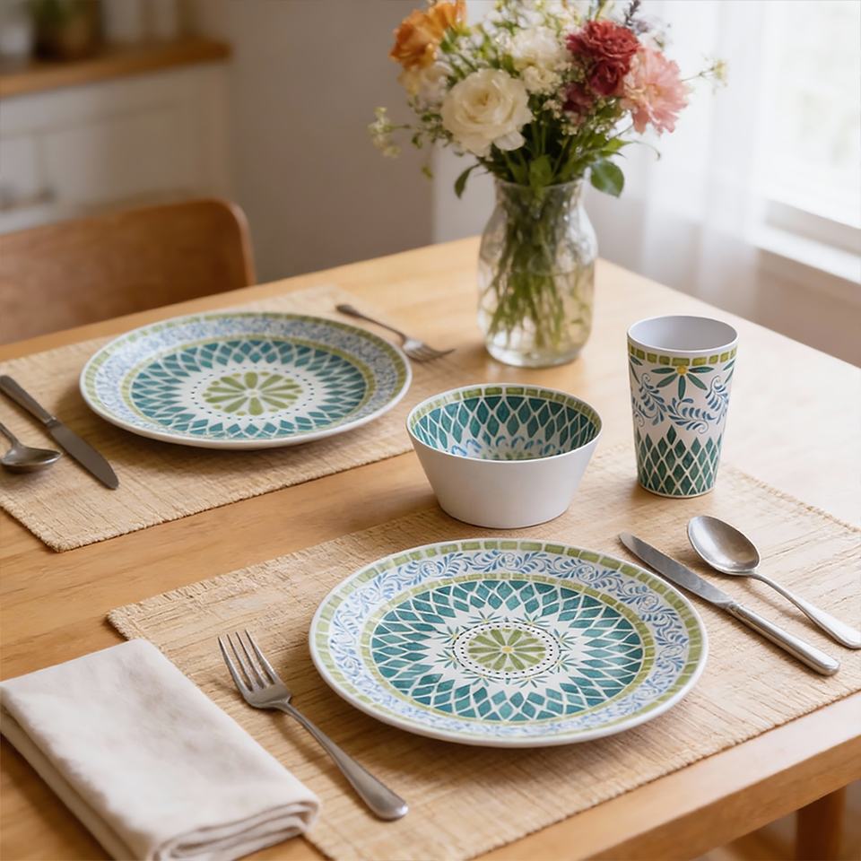 Bestwares Wholesale High Quality Boho Green Blue Mosaic Melamine ...