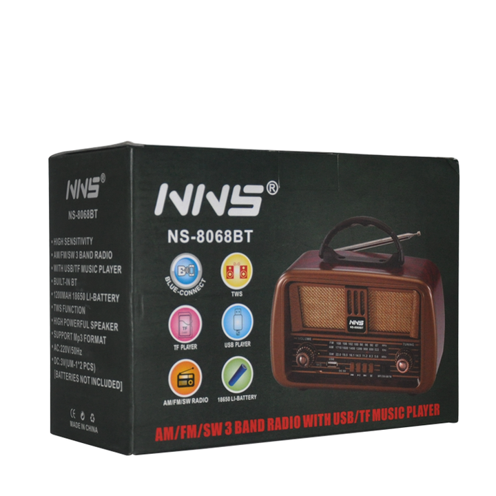 NNS NS-8068BT Vintage Multi-Band Wooden Radio, Wireless Bluetooth & USB ...