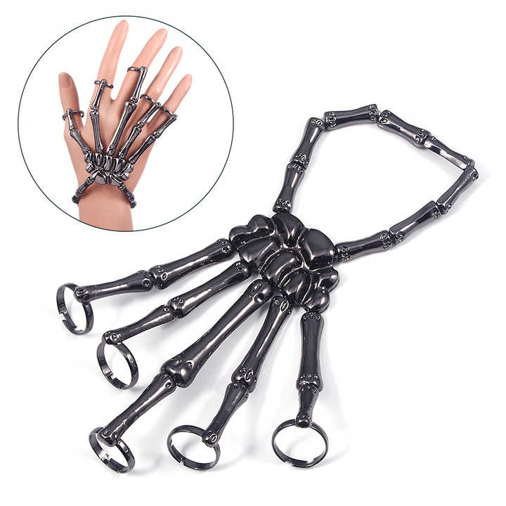 Gothic Punk Flexible Hand Bracelet with Skull Skeleton Bone Finger ...