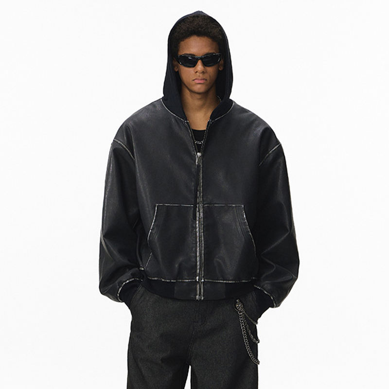 Mens High Quality Blank Vintage Washed Zip up PU Leather Jacket ...