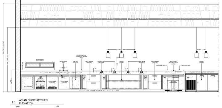 Professional Hotel Open Kitchen Layout Design for Asian Show Kitchen