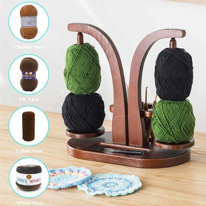Rotating Pendulum Yarn Ball Dispenser Stand Magnetic Spin Two Spindles ...