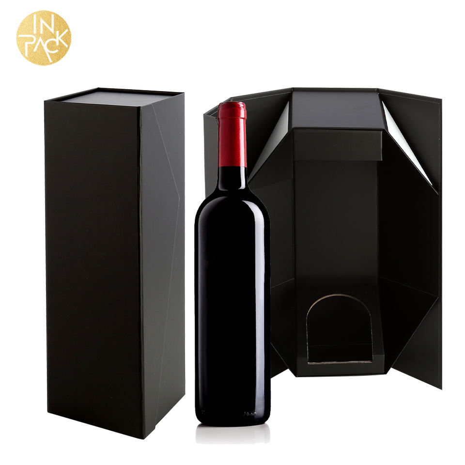 INPACK Custom Folding Wine Glass Luxury Cardboard Black Paper Magnetic ...