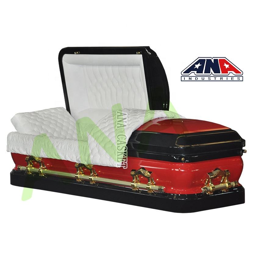 ANA Funeral Metal Caskets Red and Black Finish White Velvet American ...