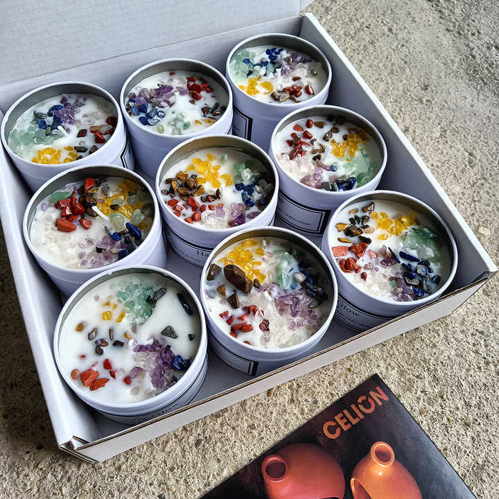 Ins Healing Crystal Pillar Candle Jar Luxury Scent Chakra Candles with ...
