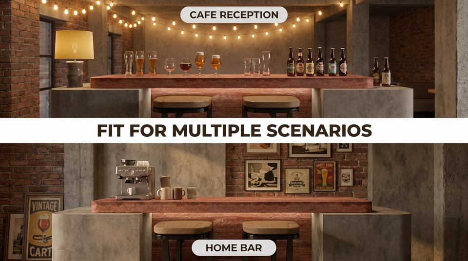 Wabi-Sabi Coffee Bar Counter Concrete Block Base Red Travertine Top Bar ...