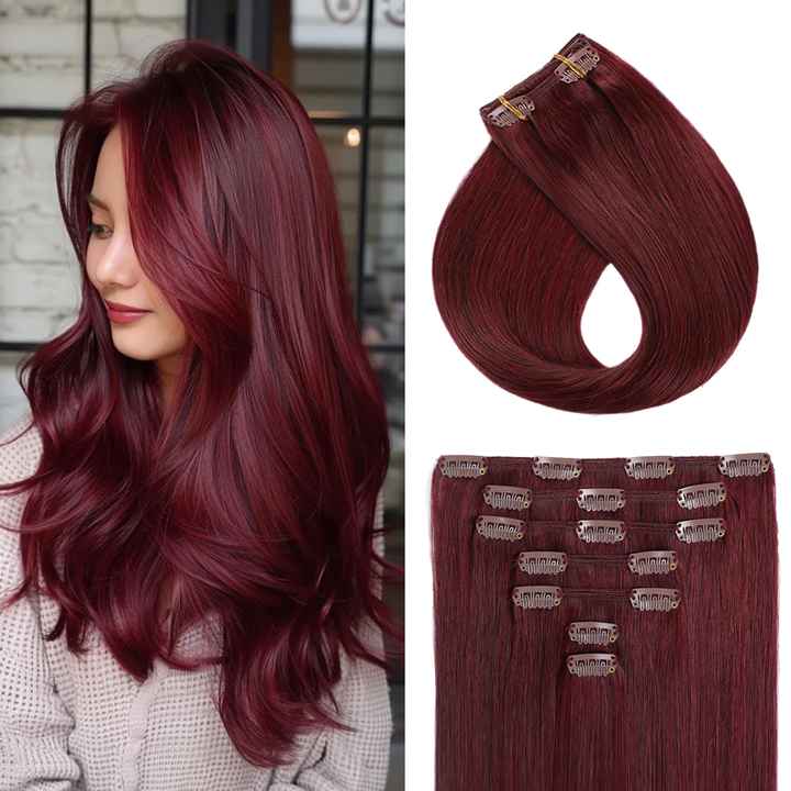 Clip In Hair Extensions Red Human Hair Extensions Clip Ins 16inch 70g ...