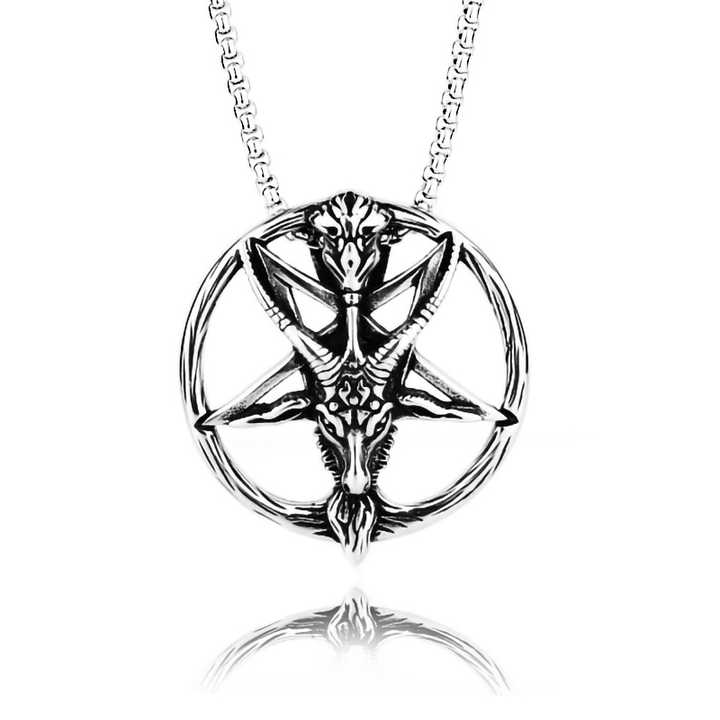 Antique Stainless Steel Satan Pentagram God Skull Goat Head Pendant ...