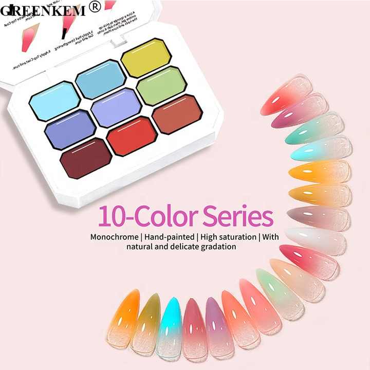 New 9 Grids Gradient Dyeing Paint UV Nail Gel Non Wash Nail Polish Halo ...