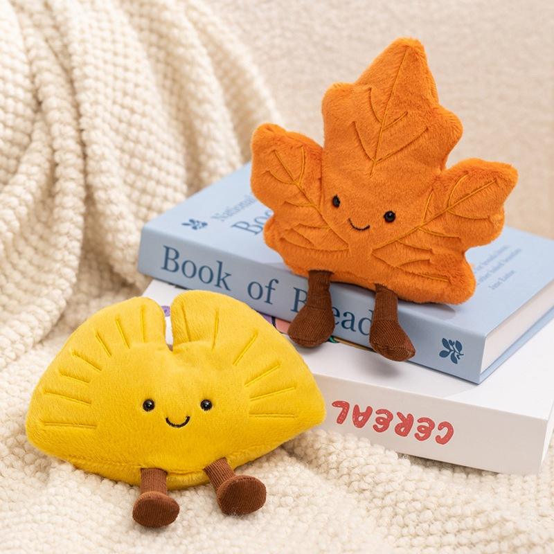 Kawaii Cartoon Smiling Leaf Plush Dolls Cute Maple Leaf Ginkgo Leaf ...